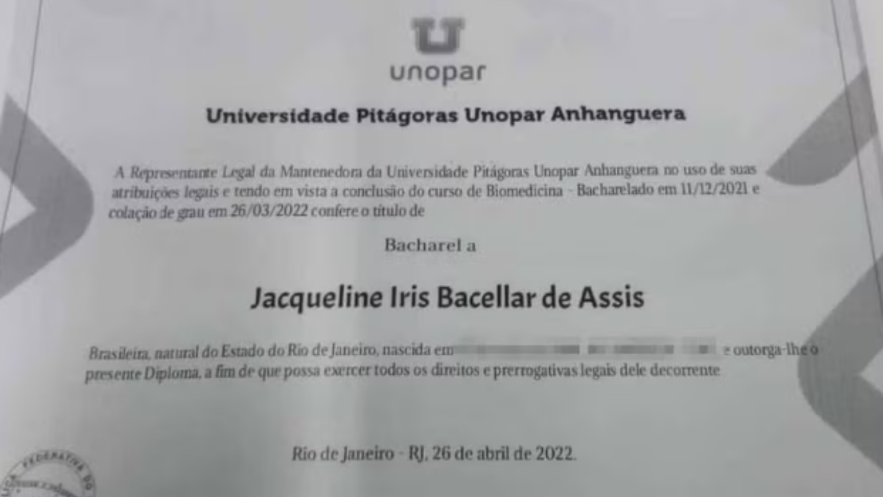 Diploma de biomédica de Jacqueline Bacellar é invalido